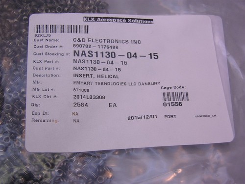 20 Emhart NAS1130-04-15 4-40 Free Running Tangless Screw Inserts .112 ...