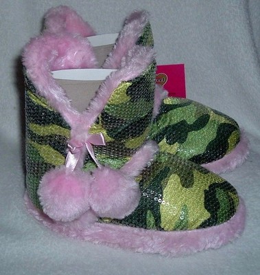 Girl's CAMOUFLAGE Sz 11/12 Sequin Boot SLIPPERS Pink CAMO Shoes ~ NWT ...