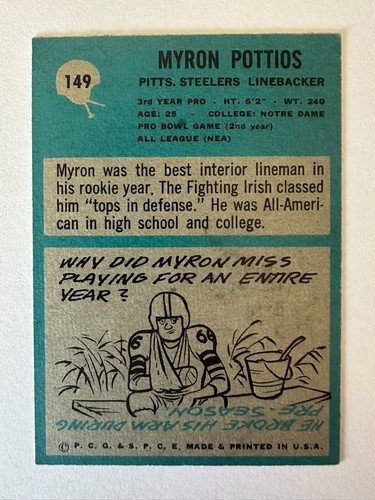 1964 Philadelphia Myron Pottios Signed Card Auto Autograph NFL Steelers ...