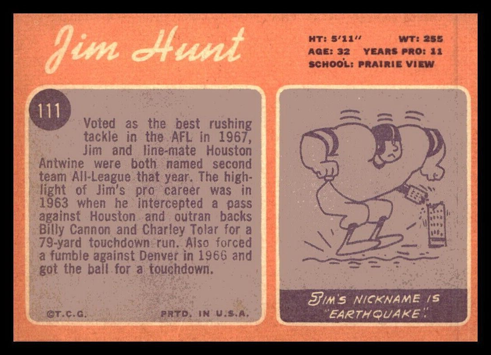 1970 Jim Hunt Topps Football #111 EX-MT *NICE* SET BREAK | eBay