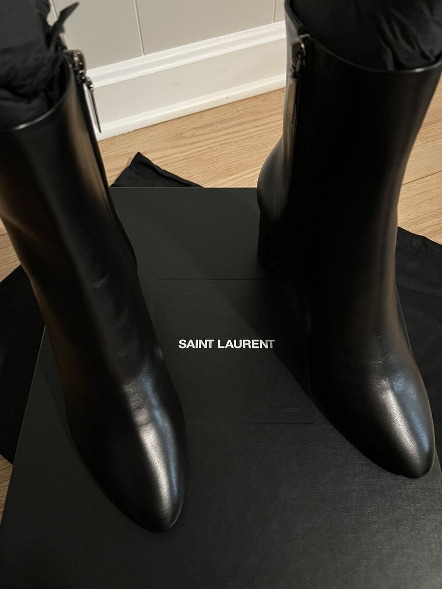 YSL Yves Saint Laurent 70MM Lou Pin Black Leather Zip Bootie YSL Yves Saint Laurent 70MM Lou Pin Black Leather Zip Bootie