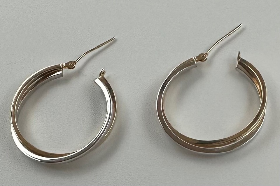 Ralph Lauren 14k RL Signed White And Yellow Gold Hoop Pierced Earrings ...