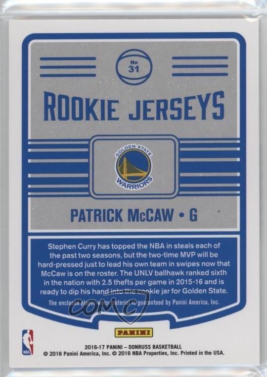 2016-17 Panini Donruss Rookie Jerseys Patrick McCaw #31 RC 3hd | eBay