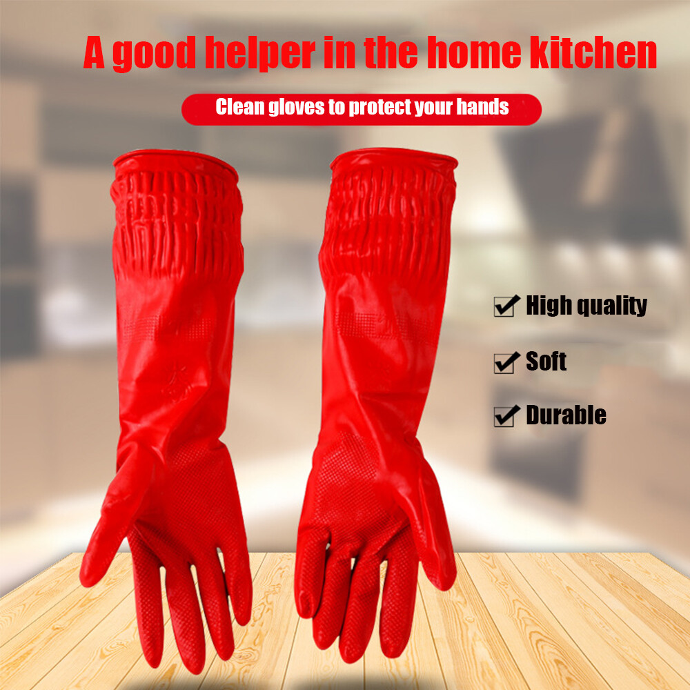 Latex Long Sleeve Waterproof Household Kitchen Cleaning Work Gloves ...