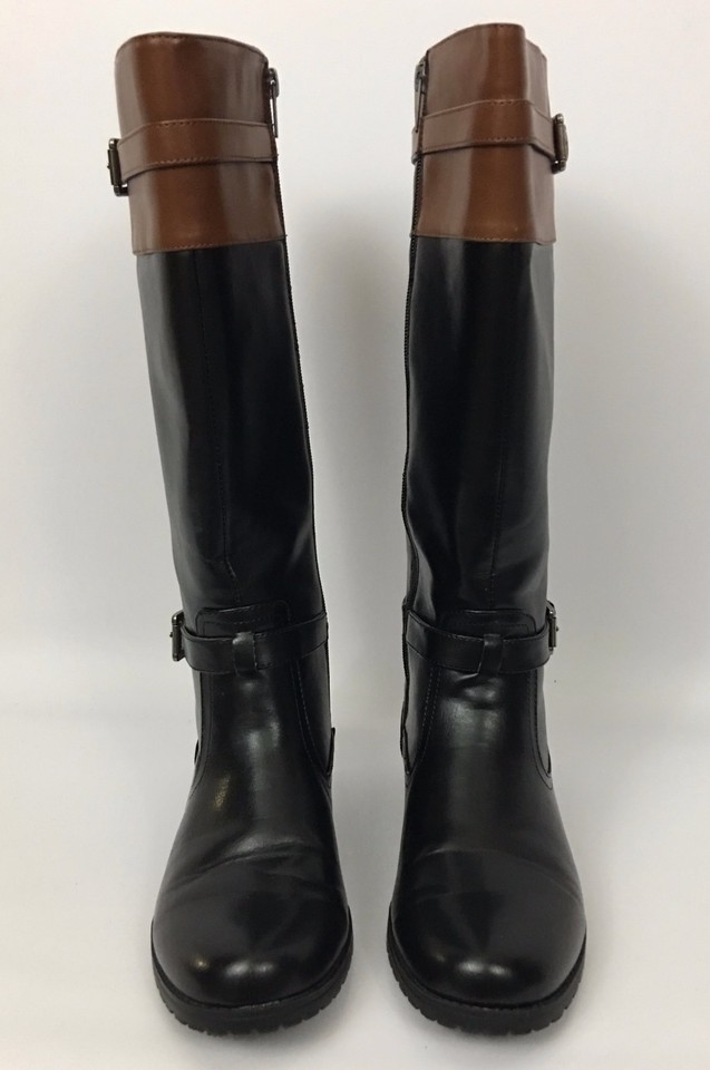 Chaps Chaya Black Brown Knee-High Tall Riding Boots Size 9 B | eBay