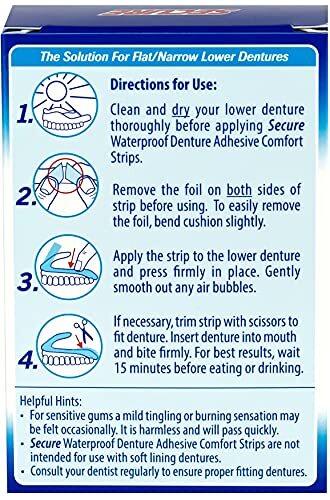 Secure Comfort Strips Waterproof Denture Adhesive - Zinc Free - Extra ...