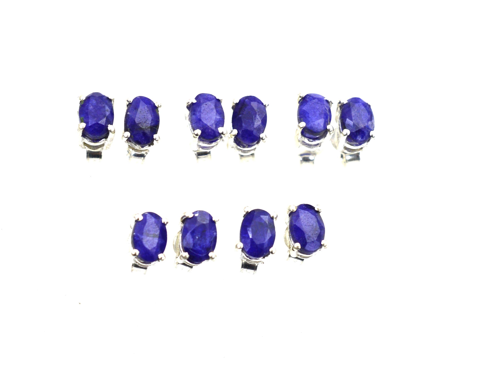 WHOLESALE 5PR 925 STERLING SILVER BLUE Simulated Sapphire STUD EARRING ...