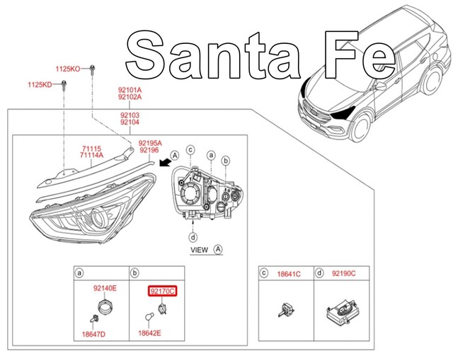 Hyundai OEM 13-15 Santa Fe-headlight Headlamp Socket 921613R010 for ...