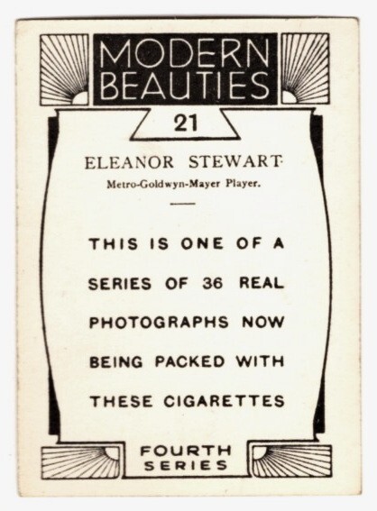 Eleanor Stewart, Card No. 21, MGM, BAT Modern Beauties 4th Series, 1930 ...
