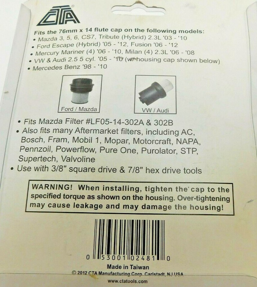CTA OIL FILTER WRENCH 2481 MAZDA / FORD / MERCEDES / VW / AUDI | eBay