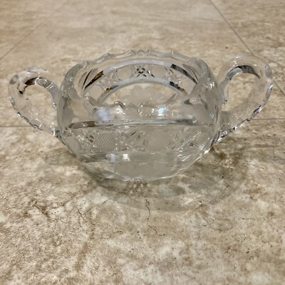 Vintage Clear Cut Etched Floral Crystal Sawtooth Cut Sugar Bowl Double ...