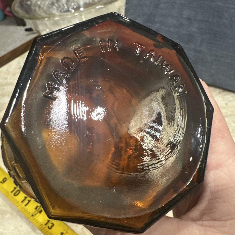 Vintage Mid Century Pressed Glass Amber Vase, Neoclassical Greek Key ...