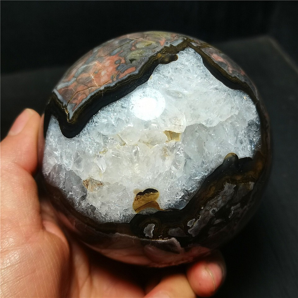 RARE 921g Natural Polished Volcano Colorful Agate Stone Ball Healing ...