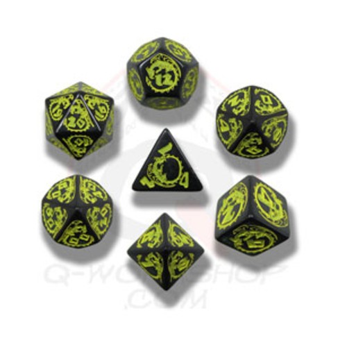 Q-Workshop Dragon Dice Poly Set Black w/Yellow (7) New | eBay
