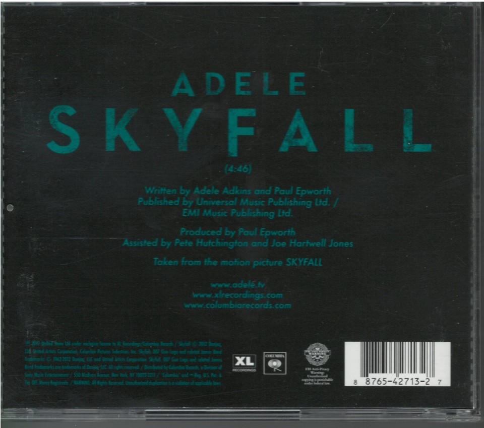 Adele - Skyfall CD 2012 James Bond Theme Pop XL Recordings | eBay