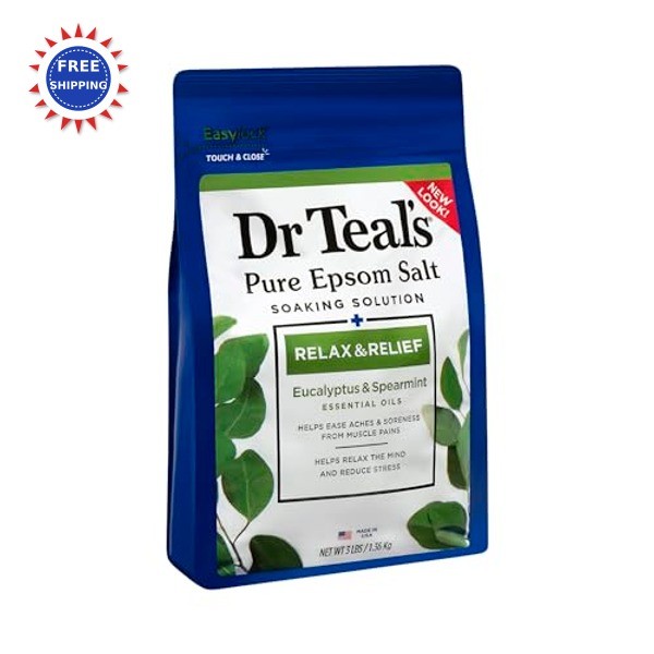 Epsom Salt Magnesium Soak Relax & Relief 3 lb Teals Eucalyptus ...