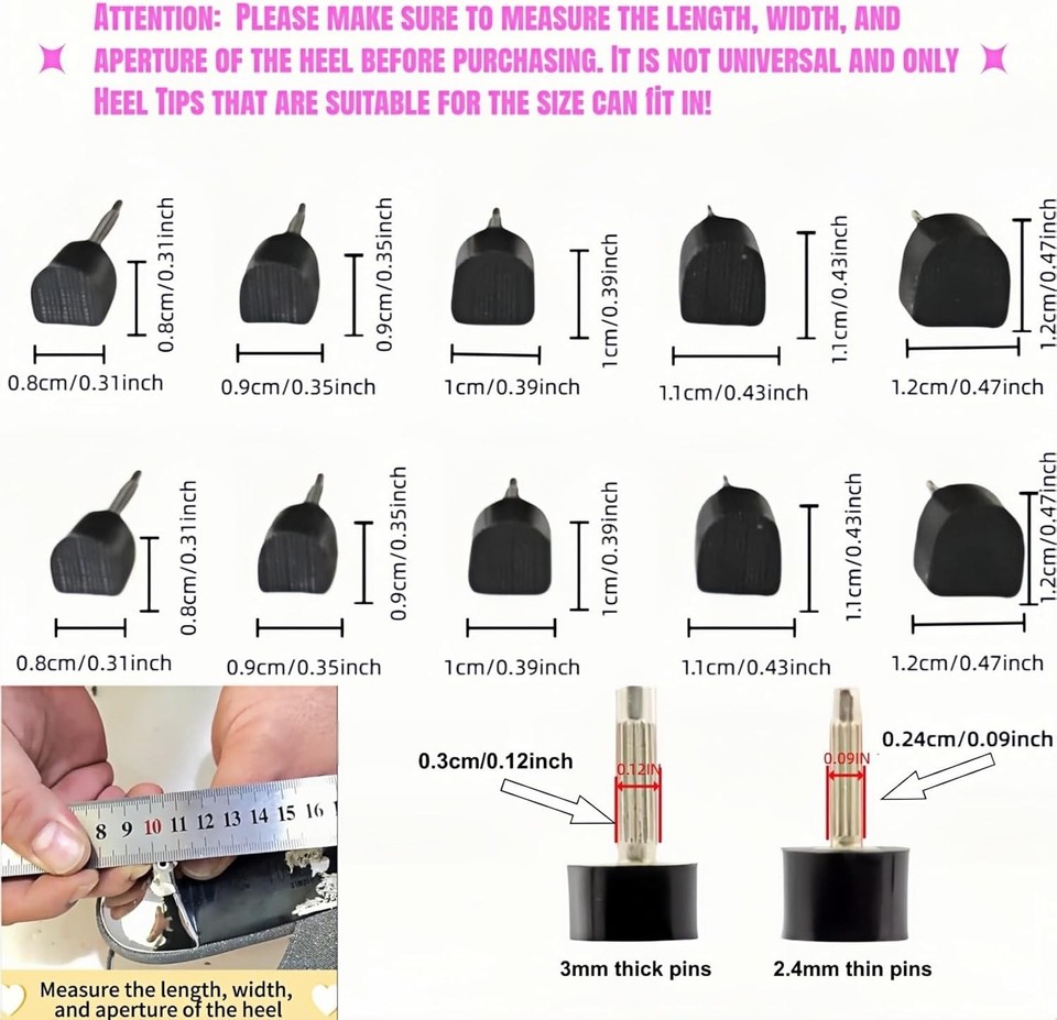 RyanDesign 10 Pairs High Heel Tips Replacement - U/Cap Style, 2.4mm ...