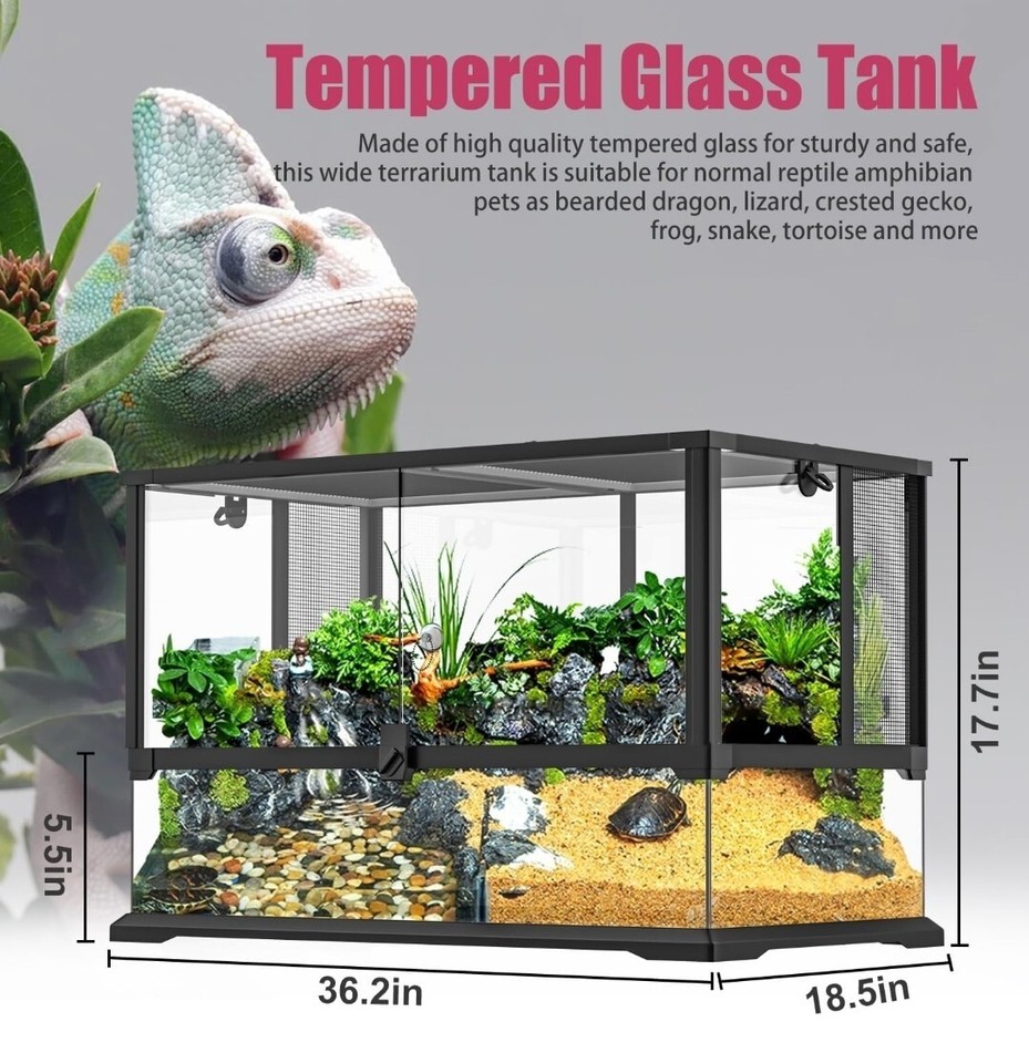 Tempered Glass 48 Gallon Reptile Tank,36"x18"x18" Top Screen ...