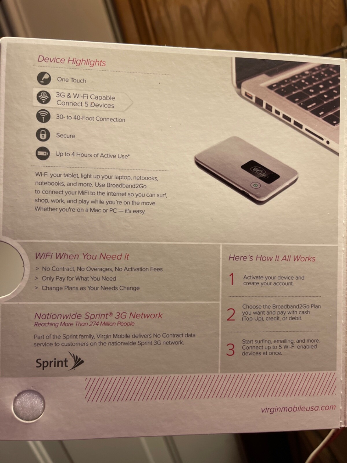 Virgin Mobile MiFi2200 Broadband2Go Mobile Hotspot Internet Modem No ...