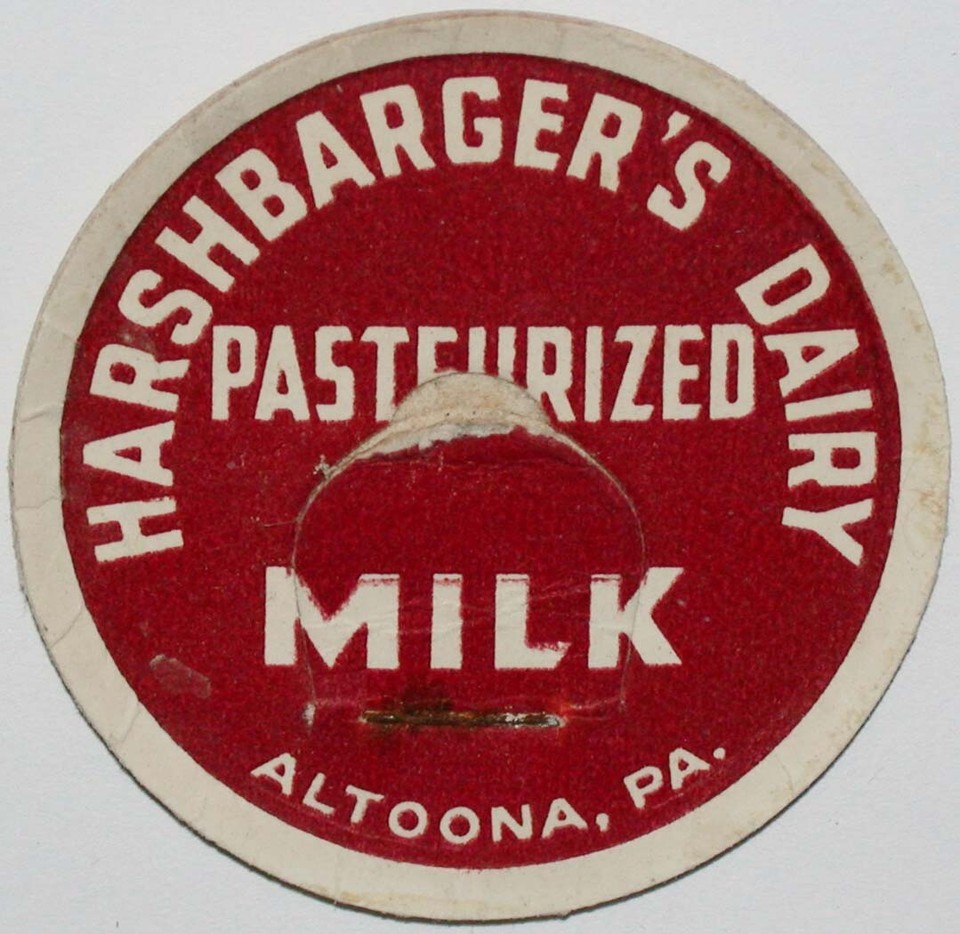 Vintage milk bottle cap HARSHBARGERS DAIRY Pasteurized Milk Altoona ...