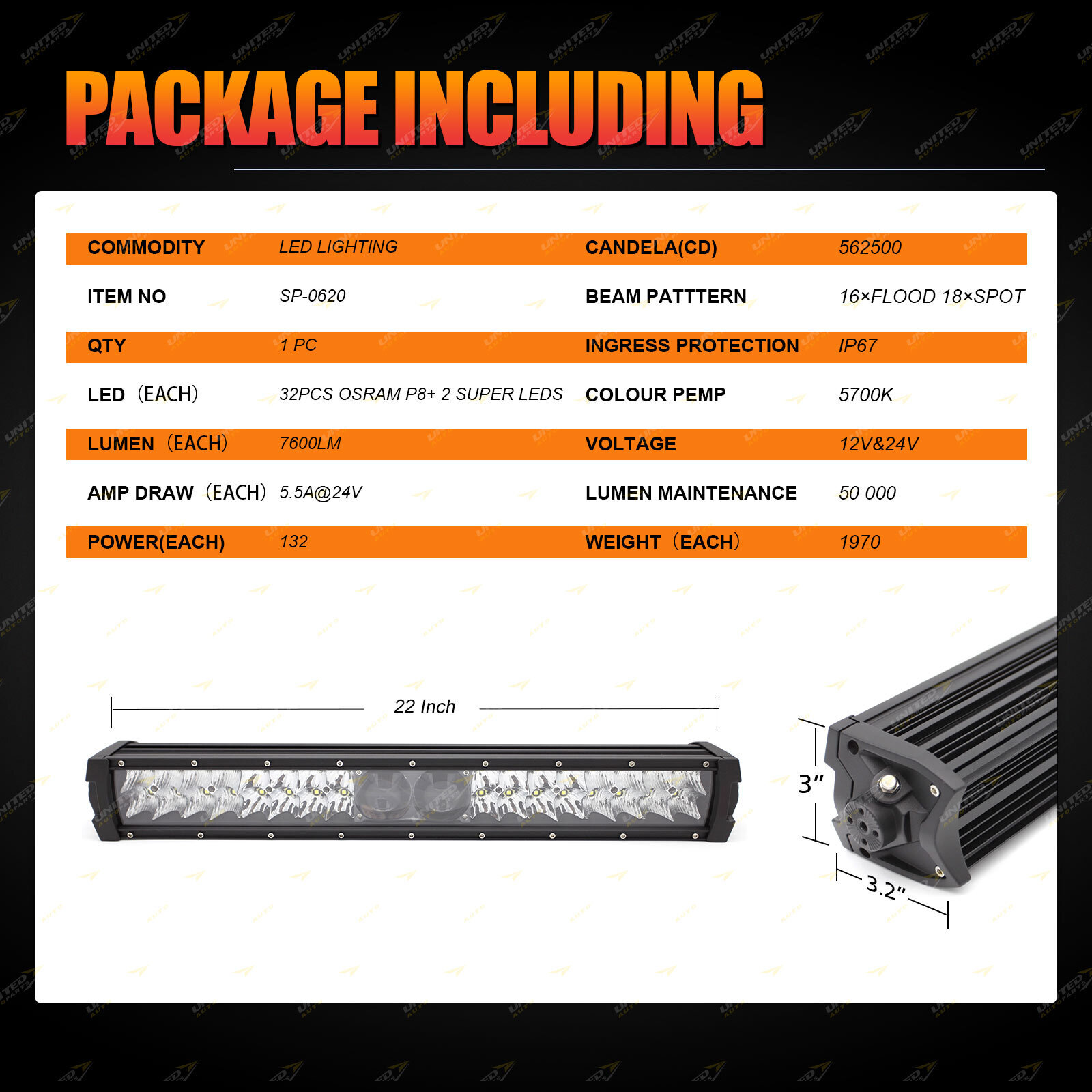 22 Inch Double Row Laser Osram LED Light Bar Driving 4WD Offroad Work ...