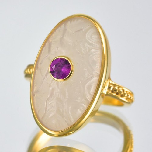 Anello Taglia USA 9 Oro Vermeil Sterling Bianco Calcedonio Rodolite ...