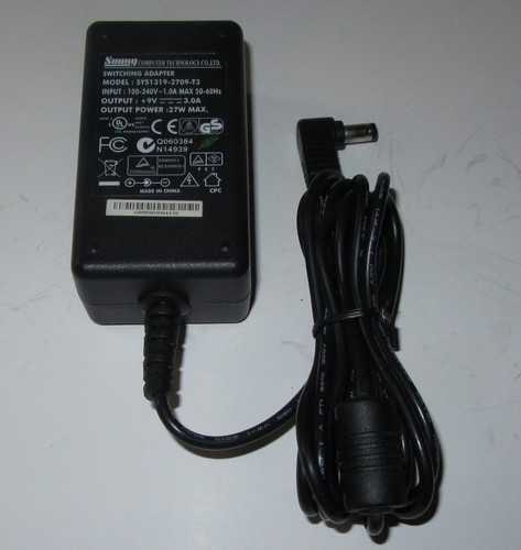 SUNNY COMPUTER TECHNOLOGY CO LTD SYS1319-2709 AC/DC POWER ADAPTER 9V 3A ...