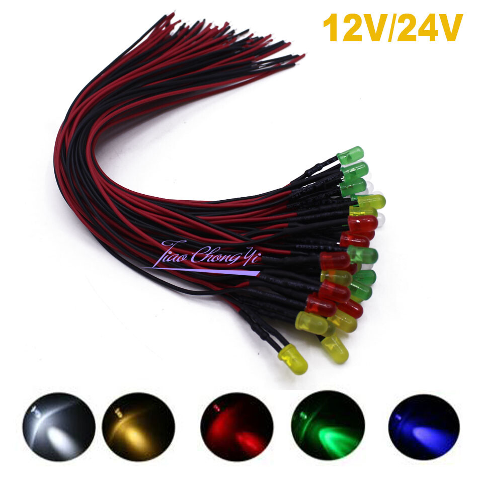 12V/24V F5mm 2PIN LED light Emitting Diode Frosted Round Red Grenn Blue ...
