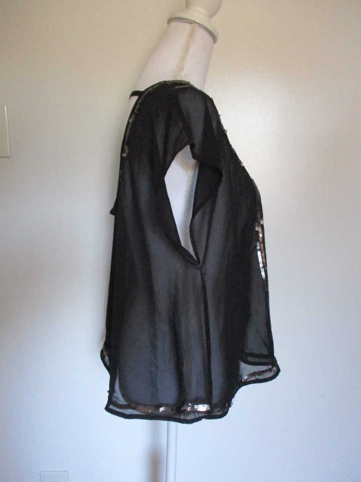 Decree Top NWT Sheer Shirt Black with Silver & Gold Sequin Strappy Back ...