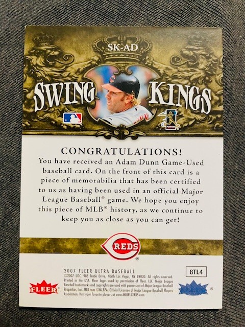 2007 Fleer Ultra Adam Dunn Swing Kings Game Used Bat Relic Card | eBay