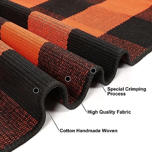 Fall Outdoor Rug Buffalo Plaid Orange and Black 3'x5'Washable Cotton ...