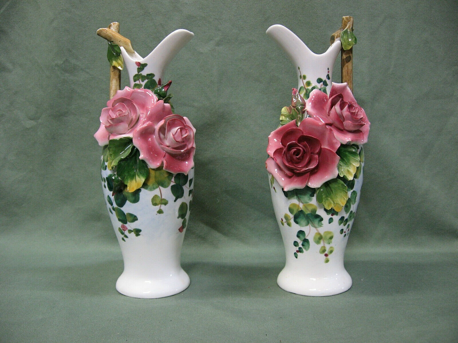 Vintage Hand Painted Italian Decorative Pitchers with applied Roses ...