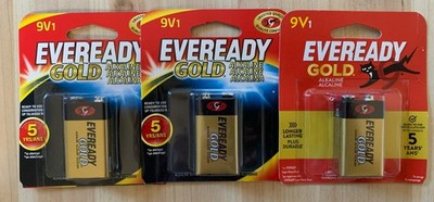 Lot Of 3 EVEREADY GOLD 9 Volt Alkaline Battery. Durable, Long Lasting ...