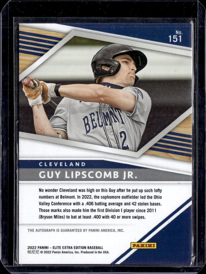 2022 Panini Elite Extra Edition #151 Guy Lipscomb Jr. Auto Guardians EX ...