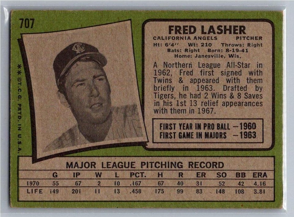 Topps 1971 Topps #707 Fred Lasher California Angels | eBay