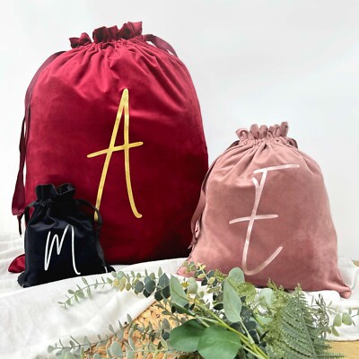 Personalised Velvet Luxury Drawstring Sack, Letter, Storage Bag, Custom ...