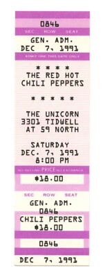 Red Hot Chili Peppers Ticket 1991 December 7 the Unicorn Houston | eBay