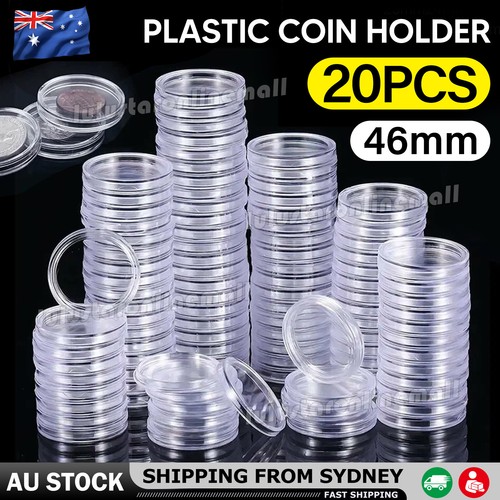 20X 46mm Plastic Coin Display Case Clear Round Storage Capsules Holder ...
