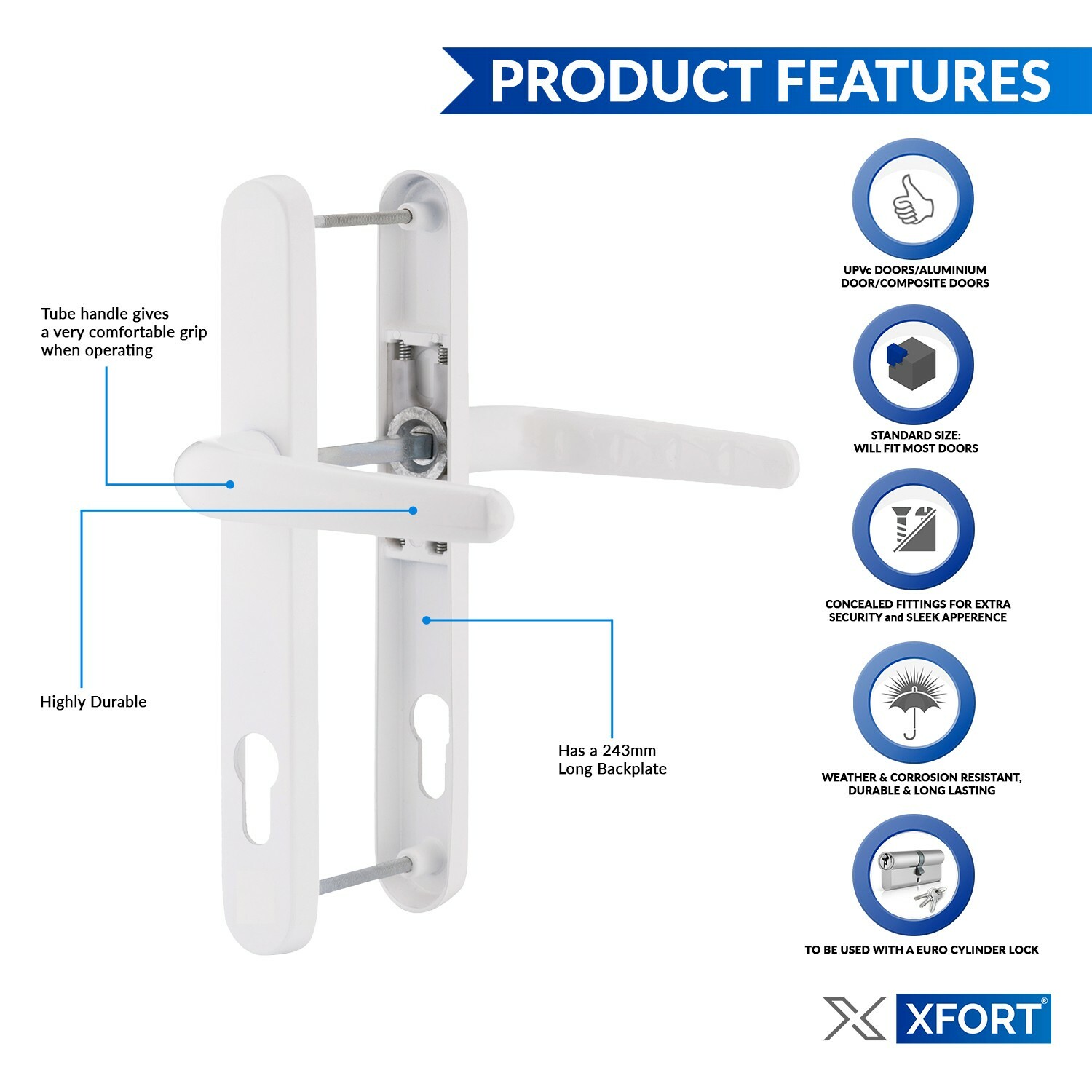 XFORT UPVC Door Handles White PVC Door Handle For Patio Doors Front xfort-upvc-door-handles-white-pvc-door-handle-for-patio-doors-front