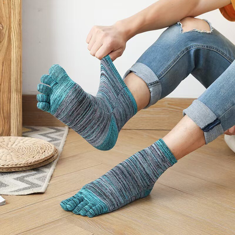 5Pack Men Crew Five Finger Toe Striped Design Solid Sport Cotton Work ...