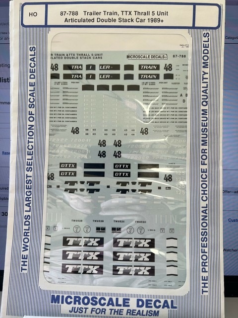 Microscale Decal 87-788 Trailer Train TTX Thrall 5 Unit Articulated ...