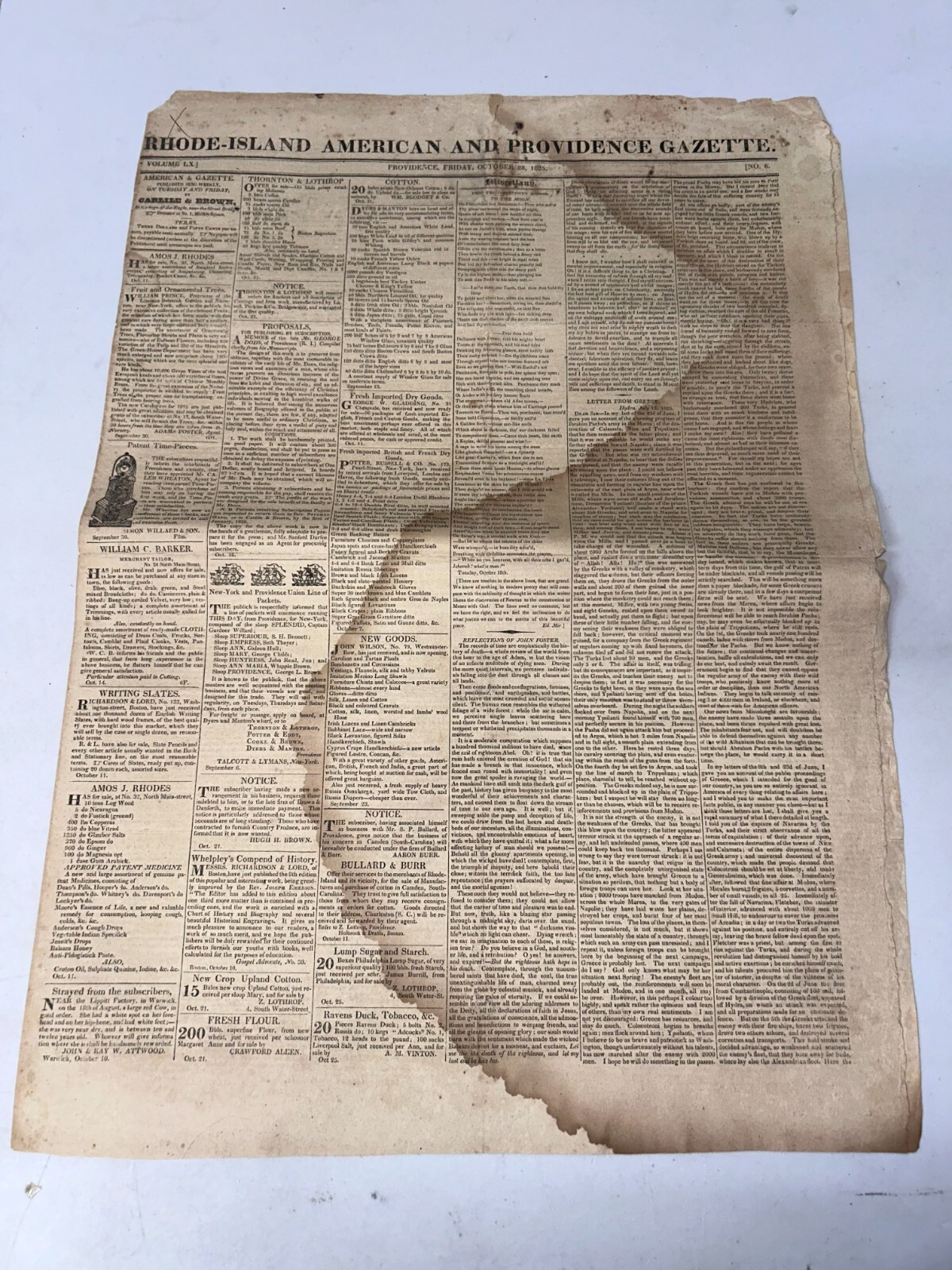 Rhode-Island American & Providence Gazette October 28, 1825 Vol. LX No ...