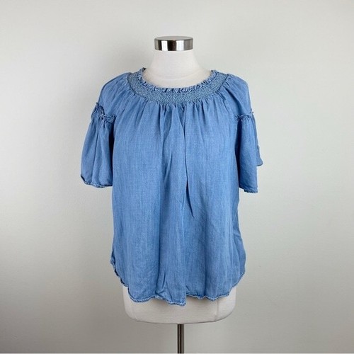 Gap 1969 Blue Denim Smocked Blouse Top Women Small - Gem