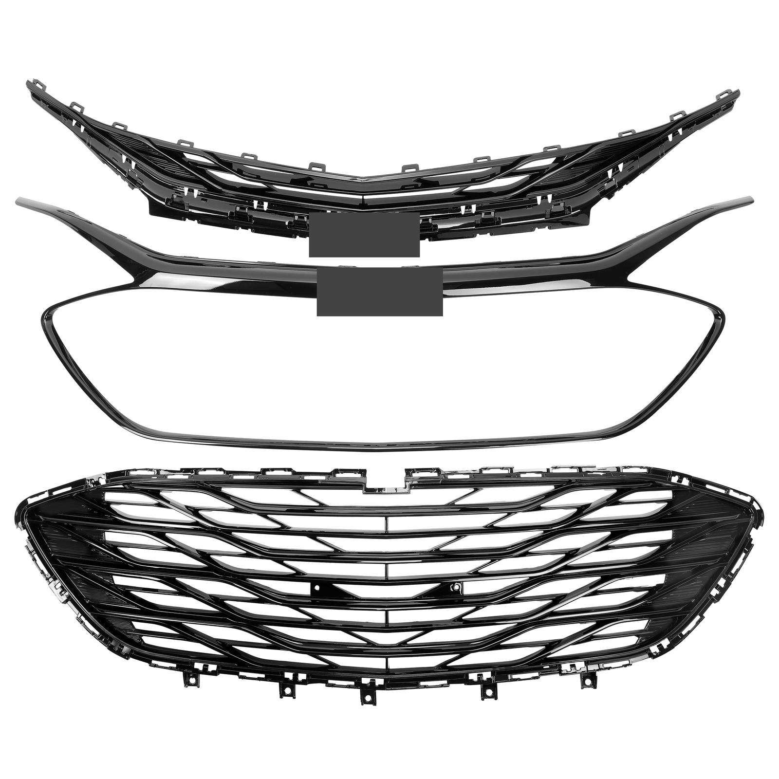 3PCS Front Bumper Upper Lower Grille Chrome Grill Set For Malibu 2019 ...
