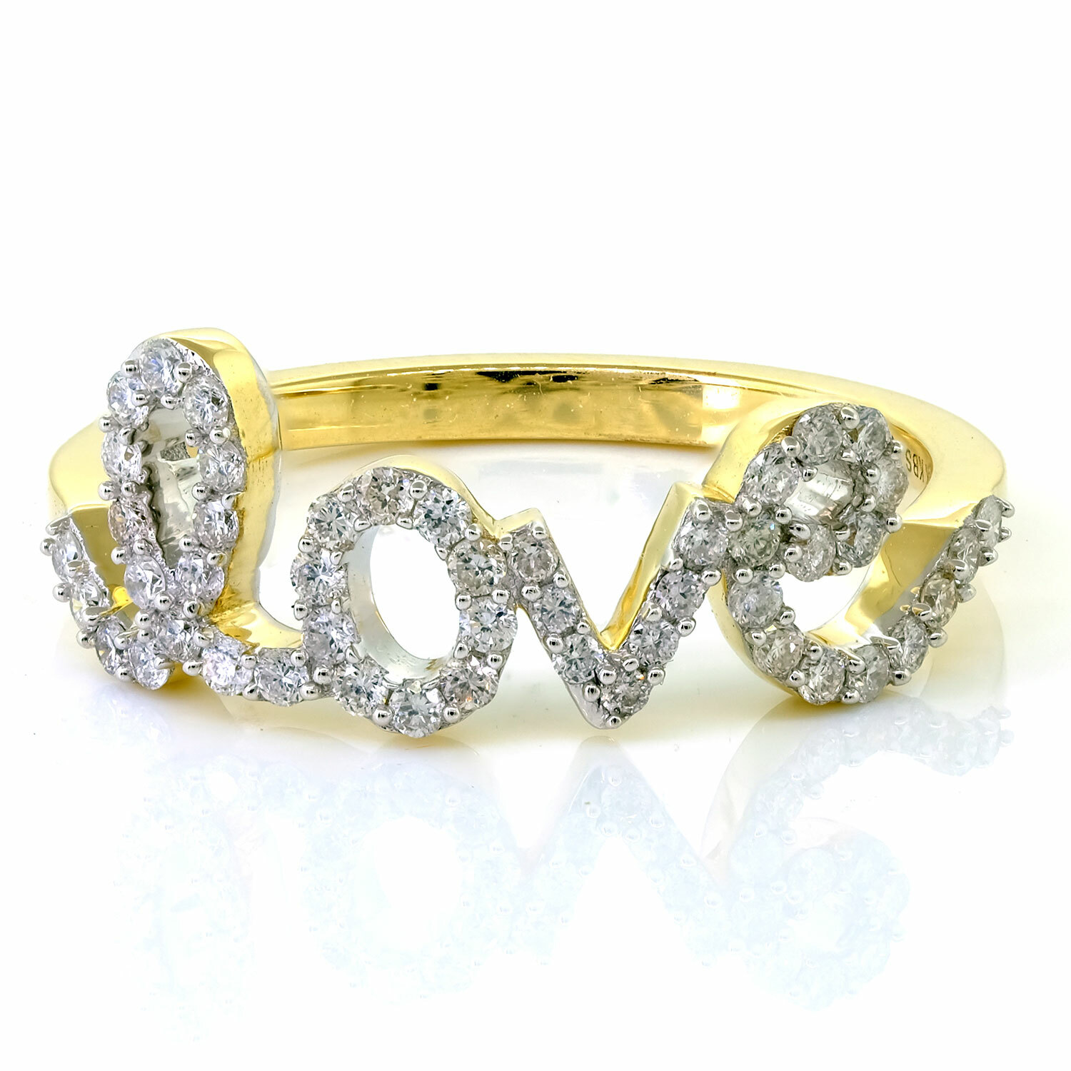 14k Gold Ladies Script Love Band Promise Ring 0.33ct Natural Round ...