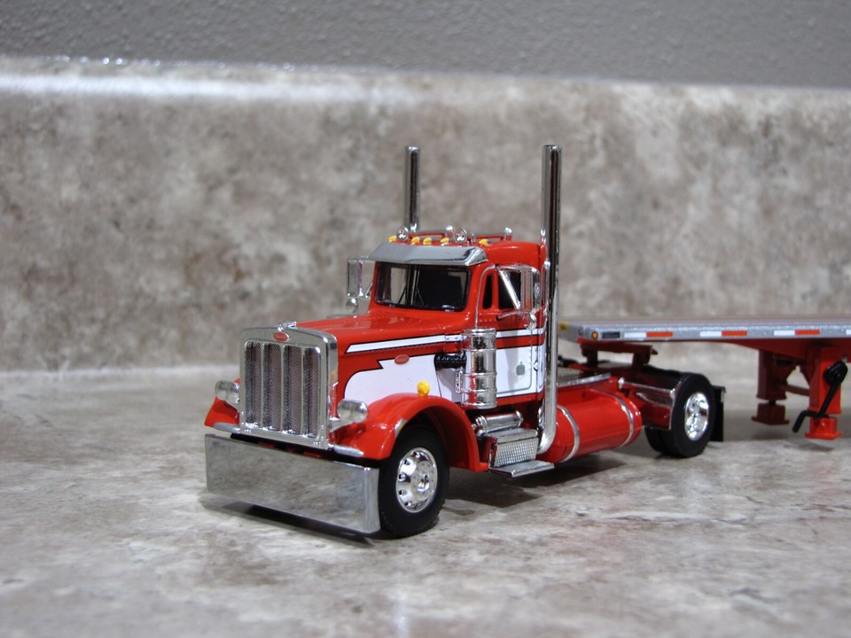 DCP 1/64 Single Axle Red White Daycab Peterbilt 359 Flatbed Trailer 60 ...