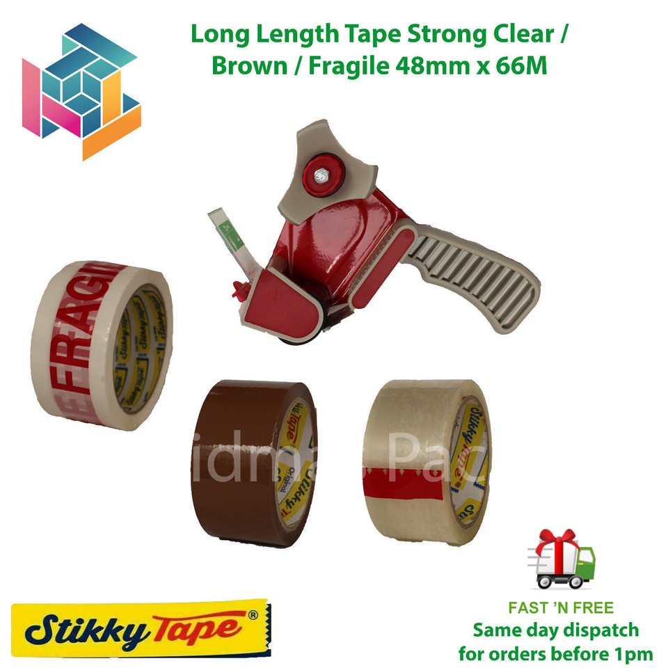 STICKY TAPE BRANDED PARCEL PACKING TAPE BROWN / CLEAR & LOW NOISE ...