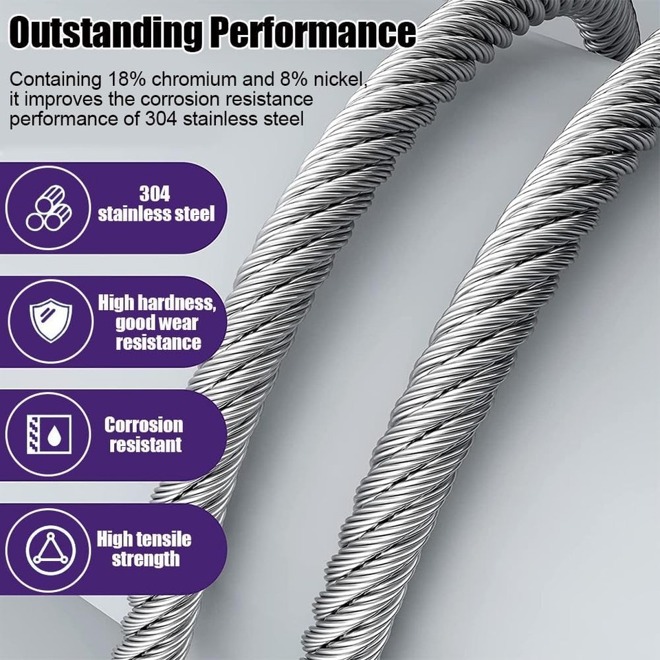 5/16 Stainless Steel Cable, 200ft, 7x19 Strand Wire Rope, 9000 lbs ...
