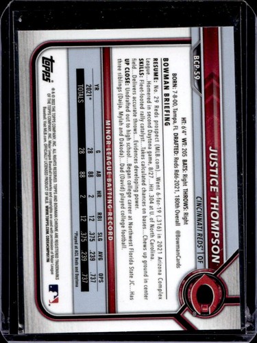 2022 Bowman Justice Thompson Chrome Prospects Blue Refractor #138/150 ...