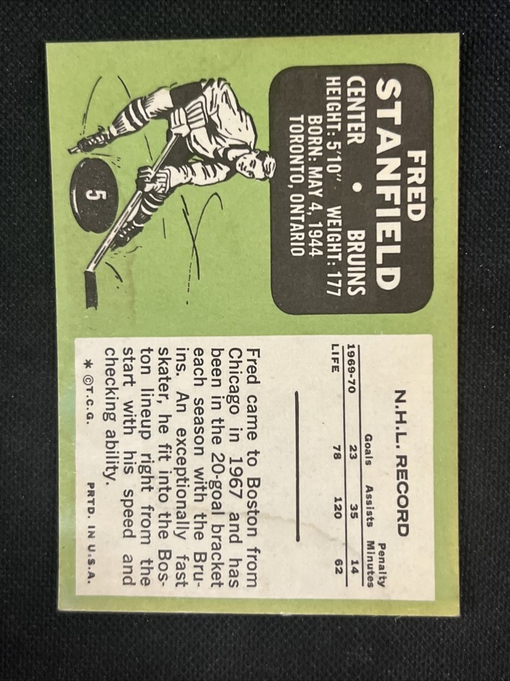 1970-71 Topps #5 Fred Stanfield EX+ Boston Bruins *270 | eBay